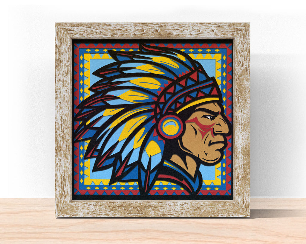 3D NATIVE AMERICAN Svg, NATIVE AMERICAN Shadow Box Svg