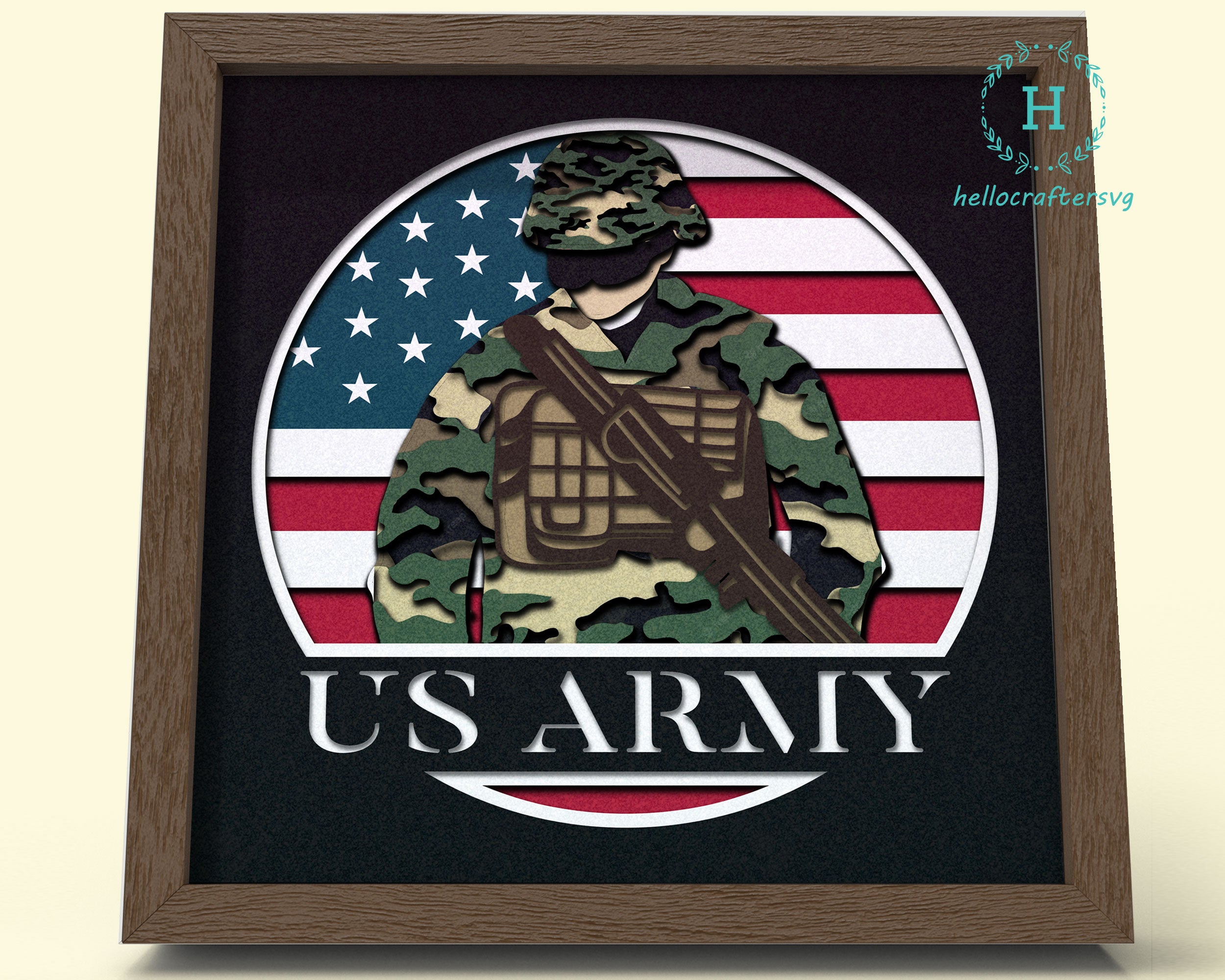 3D ARMY Svg, CUSTOMISABLE ARMY Shadow Box Svg - hellocraftersvg