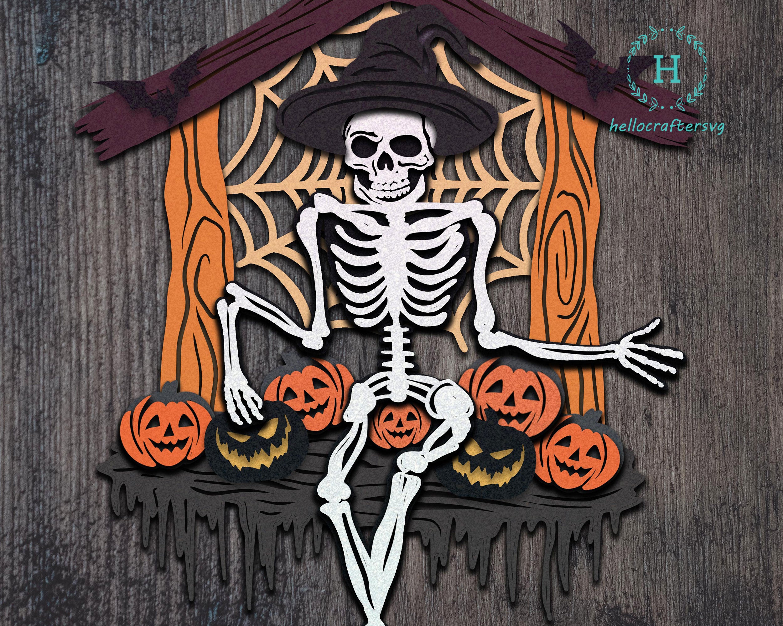 BUNTING SKELETON SVG, HALLOWEEN HANGING Svg - hellocraftersvg