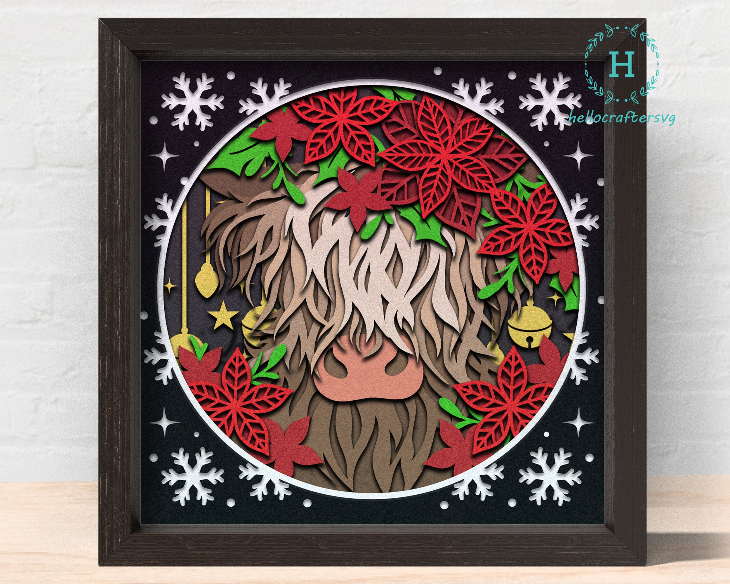 3d CHRISTMAS HIGHLAND COW Svg, CHRISTMAS Cow Shadow Box Svg ...