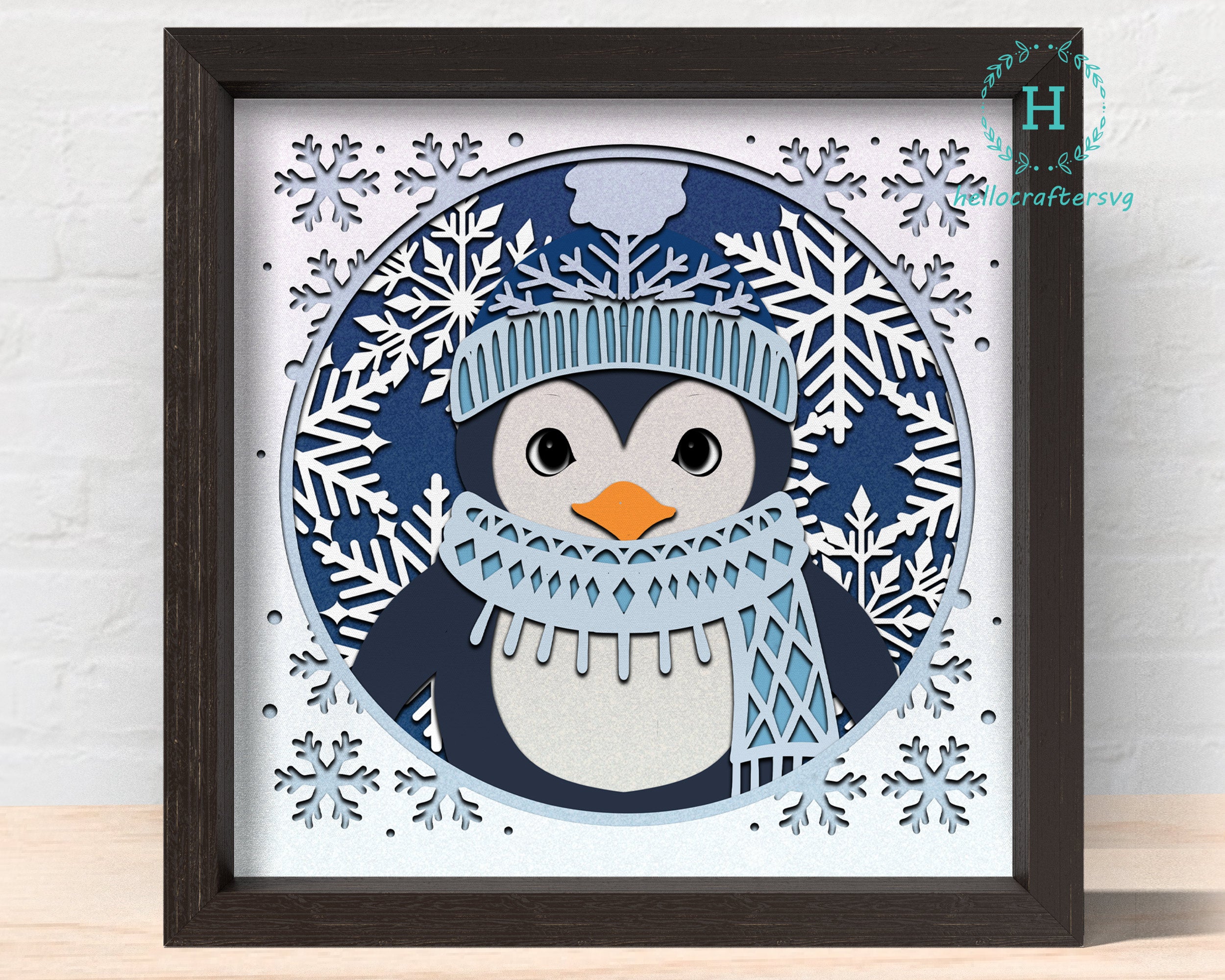 3d CUTE PENGUIN Svg, PENGUIN Shadow Box Svg - hellocraftersvg