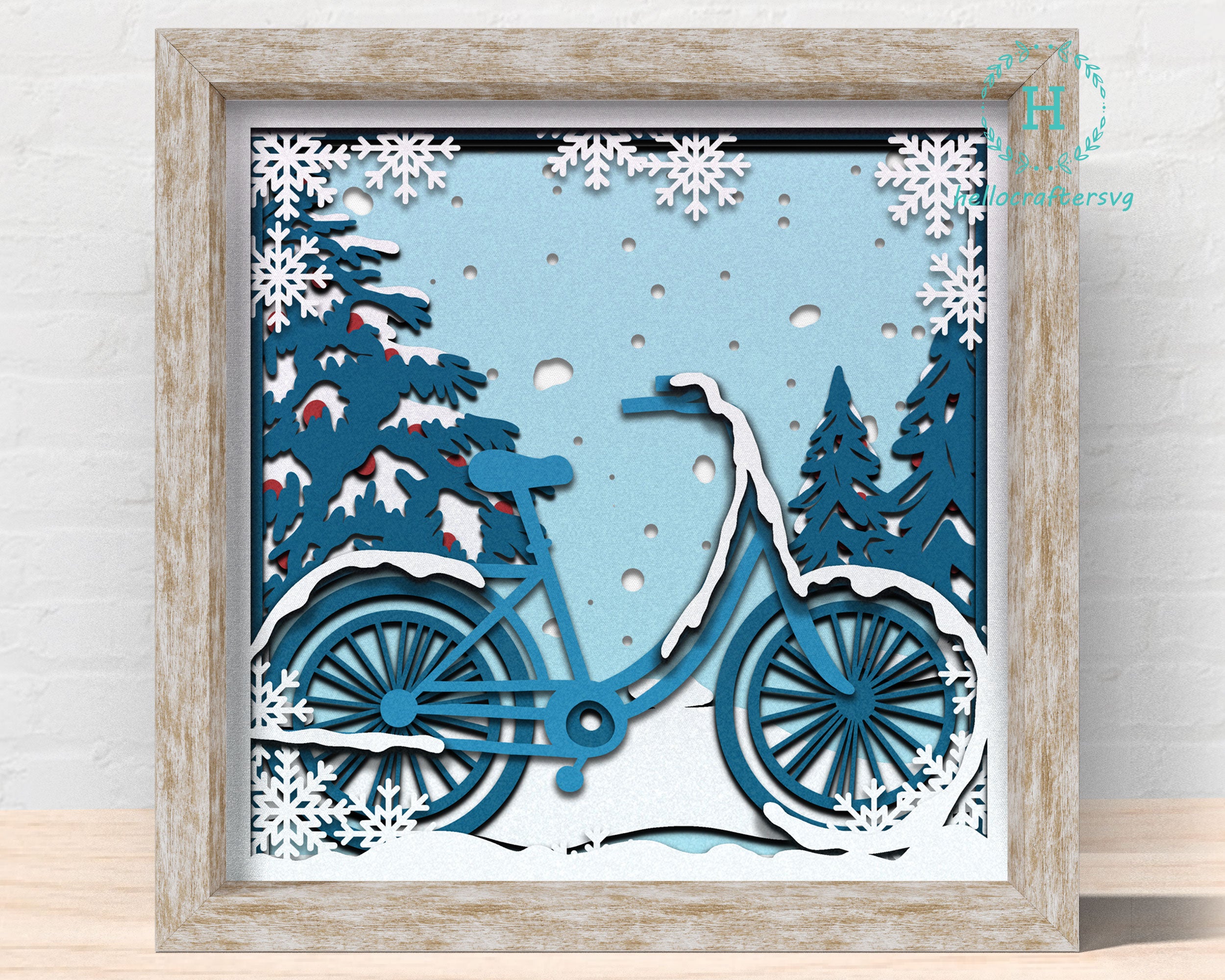 3D WINTER CYCLE Svg, WINTER Cycle Shadow Box Svg - hellocraftersvg