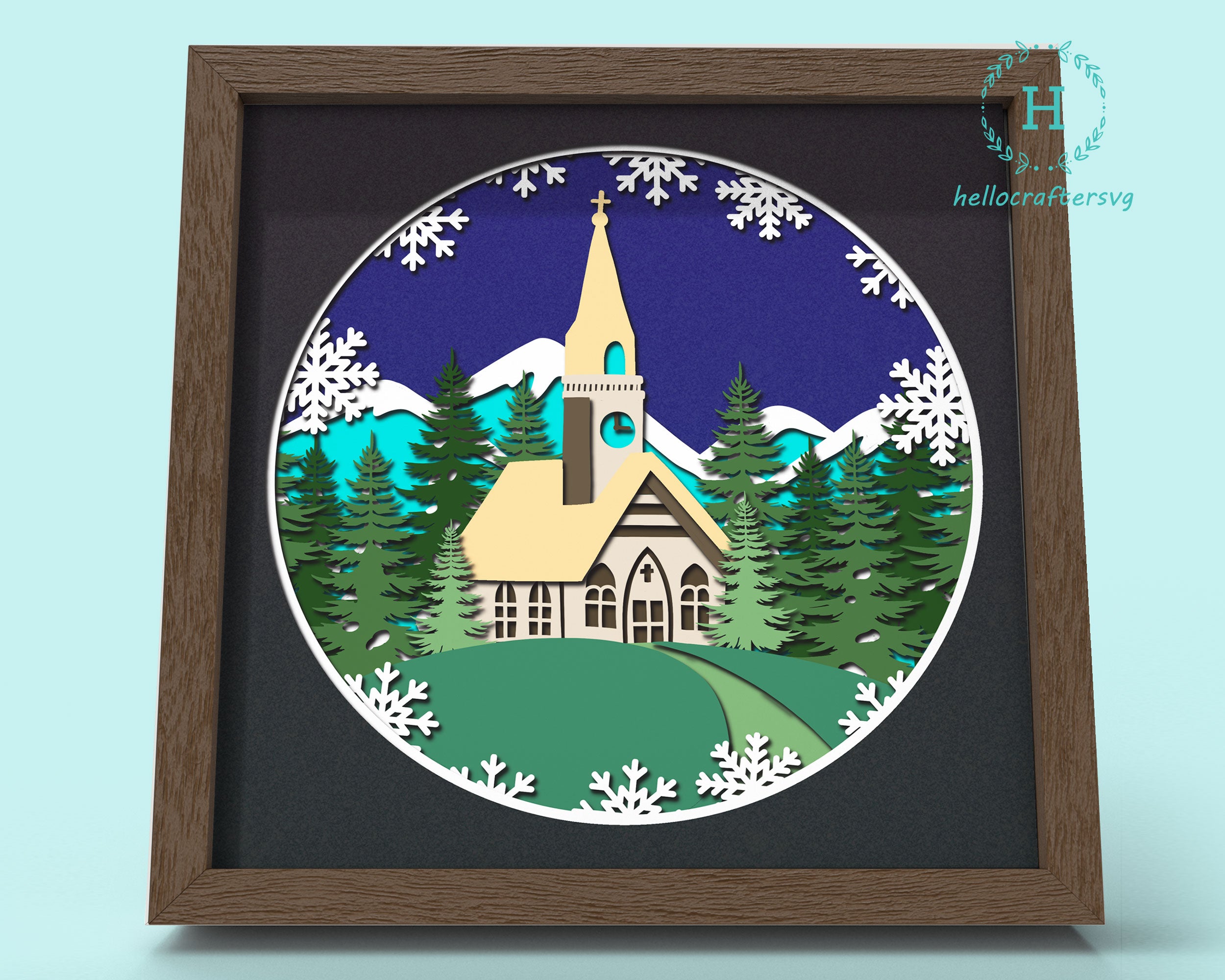 3d CHURCH Svg, CHURCH On HILLTOP Shadow Box Svg - hellocraftersvg
