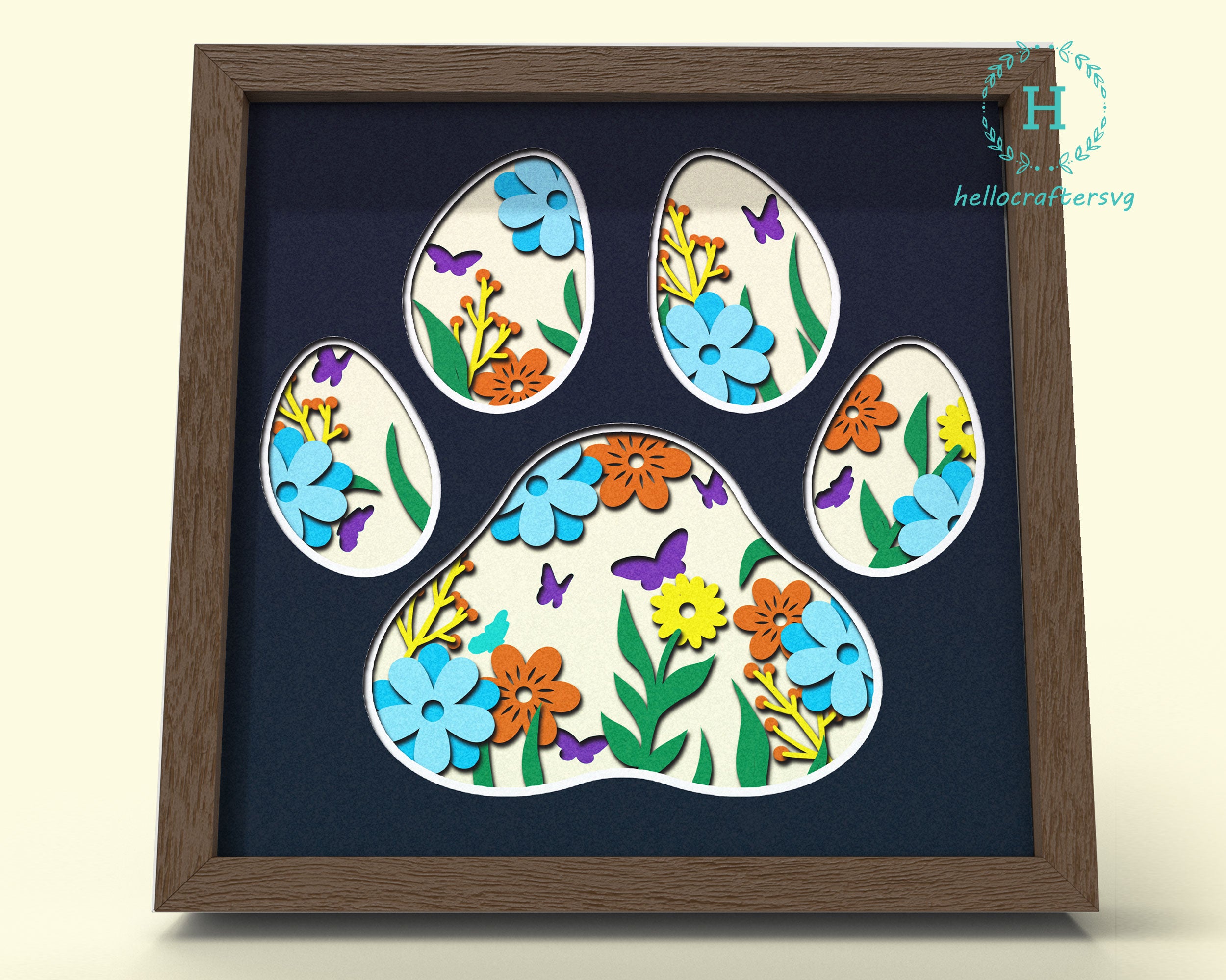 3d Floral PAW HOME Svg, Paw Home Shadow Box Svg - hellocraftersvg