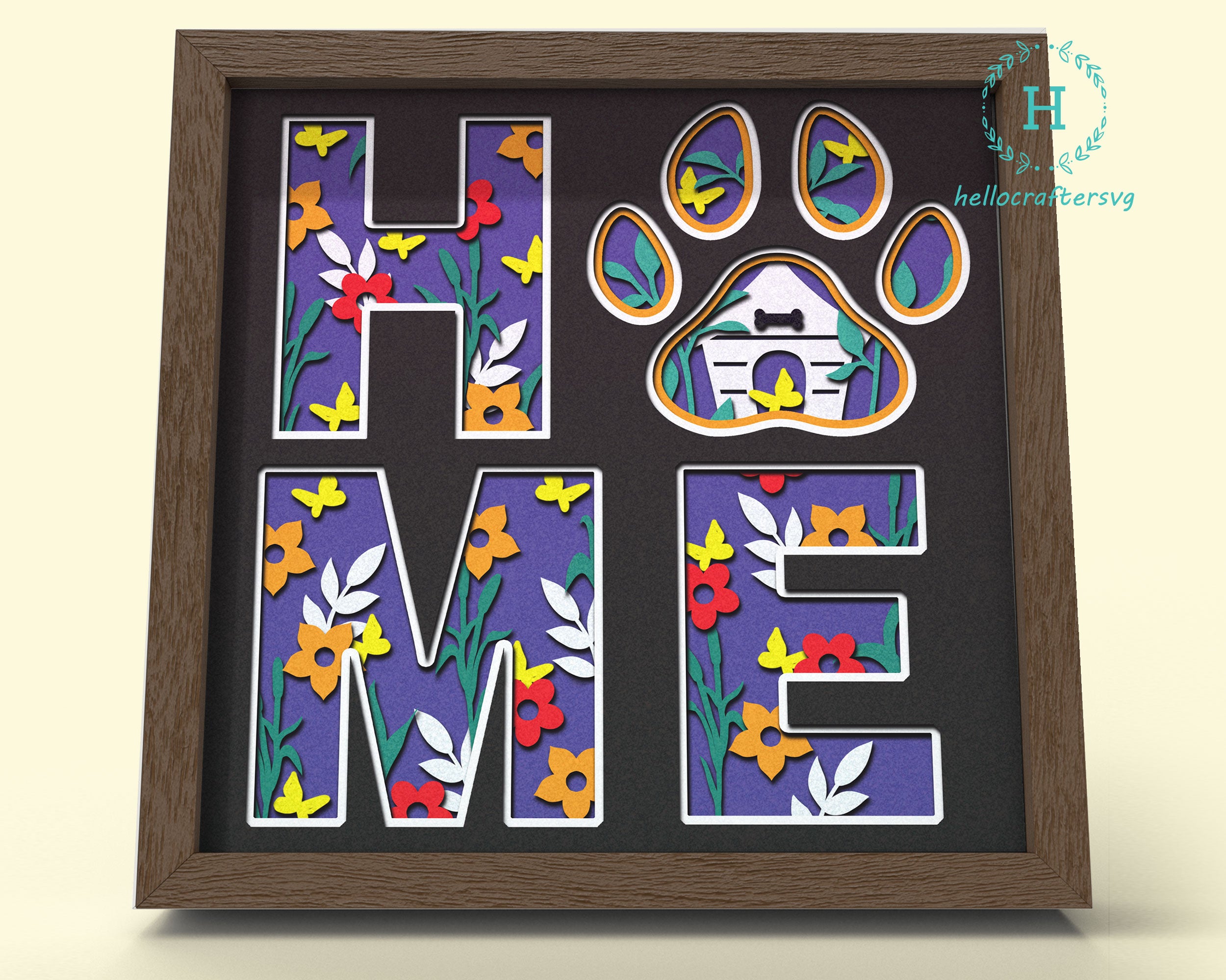 3d DOG PAW HOME Svg, Paw Home Shadow Box Svg - hellocraftersvg