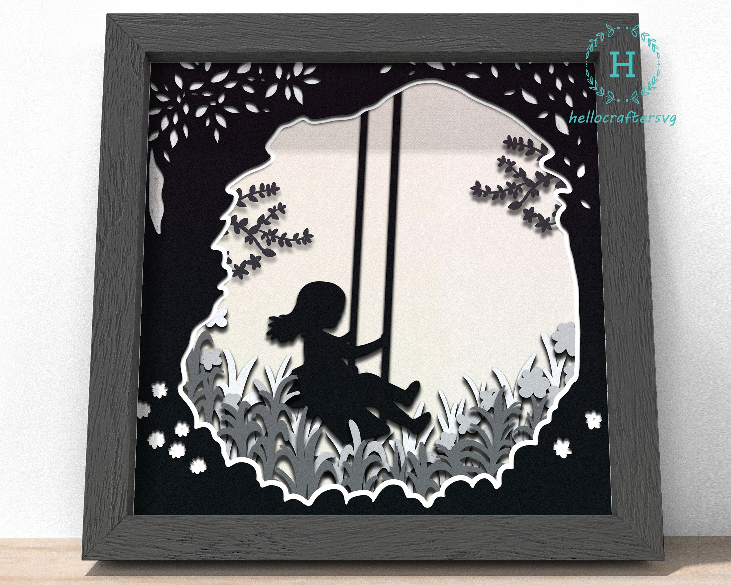 3D SWING Svg, SWINGING GIRL Shadow Box Svg - hellocraftersvg
